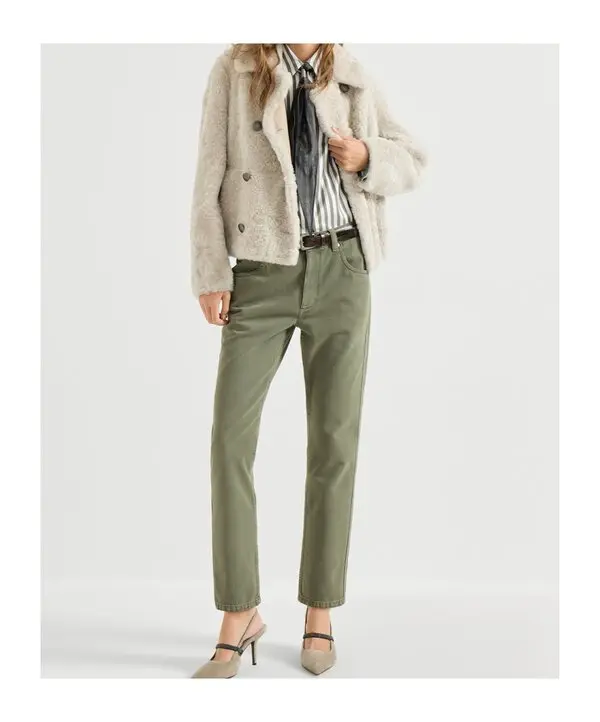 Brunello Cucinelli Dyed Denim Five-pocket Straight Trousers With Shiny Bartack