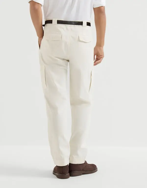 Brunello Cucinelli Peached Cotton Gabardine Trousers With Zipped Pocket