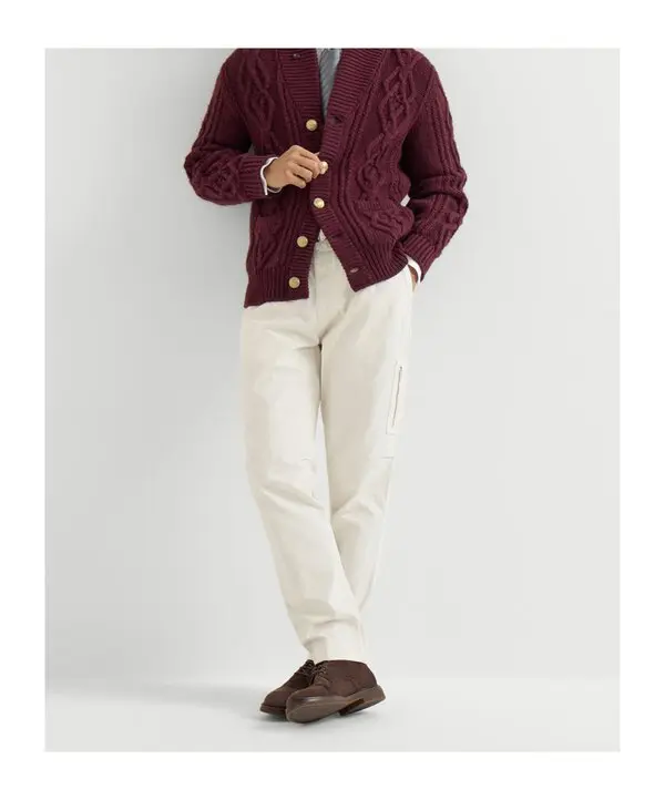Brunello Cucinelli Peached Cotton Gabardine Trousers With Zipped Pocket