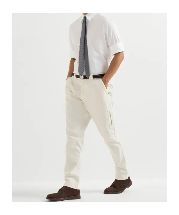 Brunello Cucinelli Peached Cotton Gabardine Trousers With Zipped Pocket