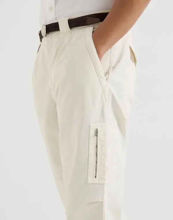Brunello Cucinelli Peached Cotton Gabardine Trousers With Zipped Pocket