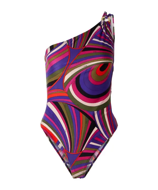 Emilio Pucci One-shoulder Embellished Printed Swimsuit