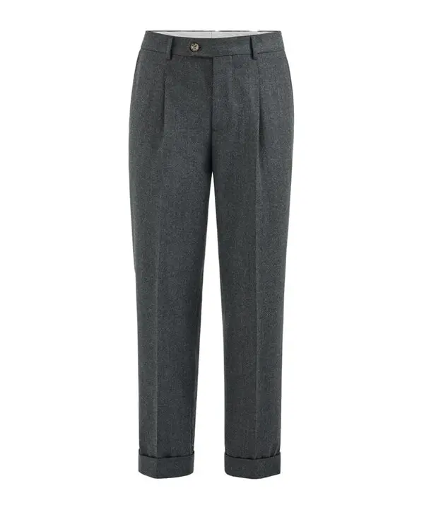 Brunello Cucinelli Virgin Wool Flannel Trousers With Pleat