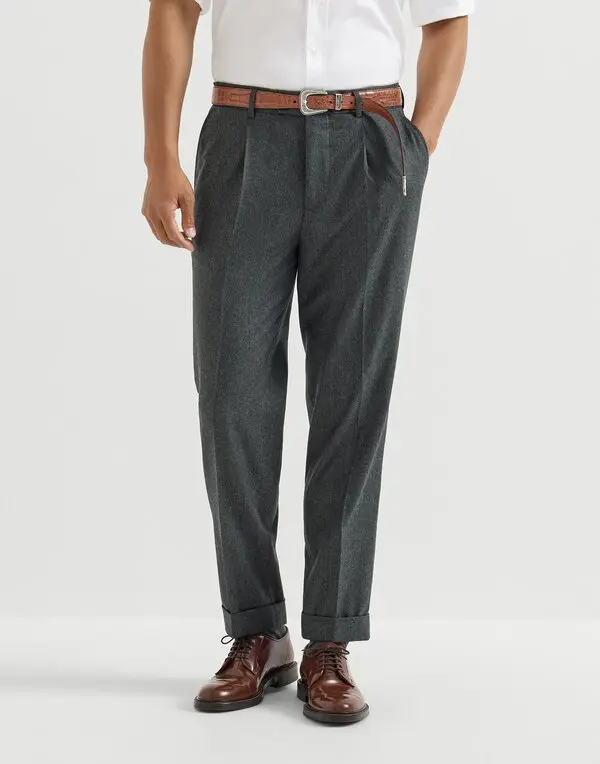 Brunello Cucinelli Virgin Wool Flannel Trousers With Pleat