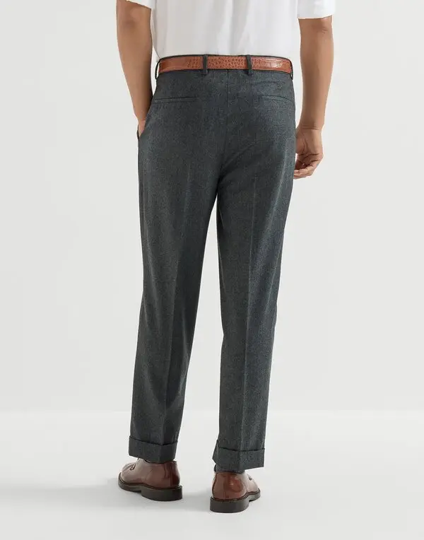 Brunello Cucinelli Virgin Wool Flannel Trousers With Pleat