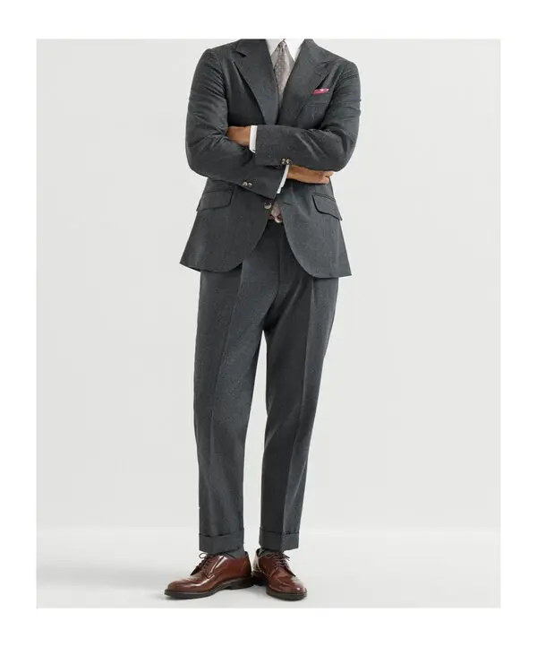 Brunello Cucinelli Virgin Wool Flannel Trousers With Pleat
