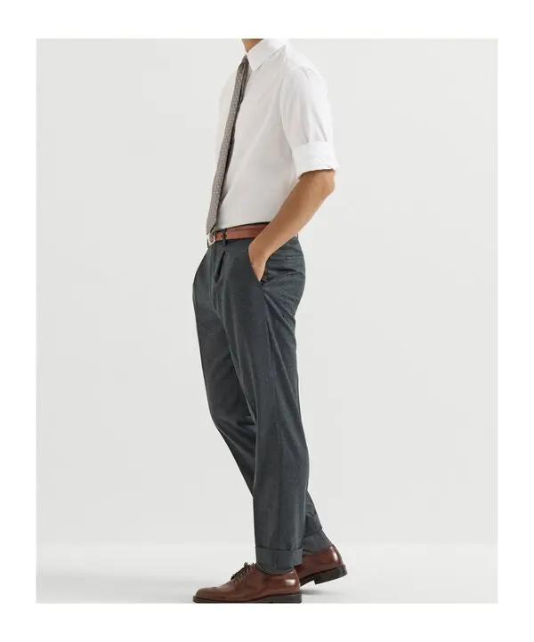 Brunello Cucinelli Virgin Wool Flannel Trousers With Pleat
