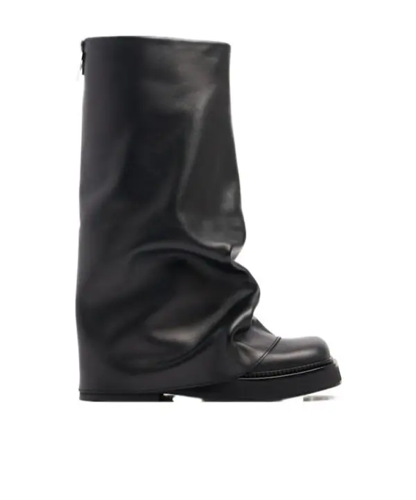Attico Thigh-high Boots With Ruched Shaft - Black
