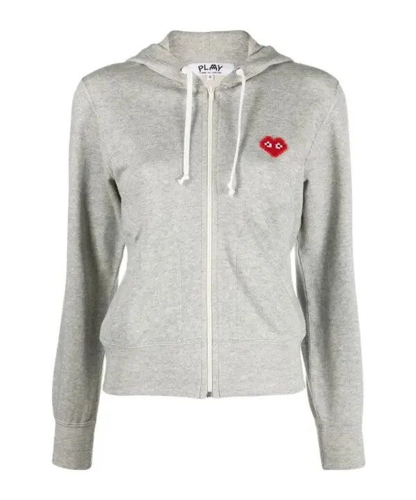 Play Comme Des Garcon Embroidered Heart Zipped Hoodie - White