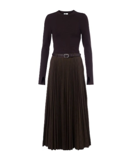 Simkhai Abilene Checked Ribbed-knit Pleated Midi Dress - Brown