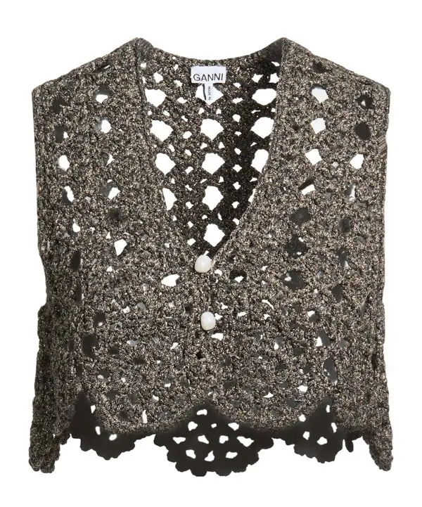 GANNI Woven Metallic Crochet-knit Crop Top