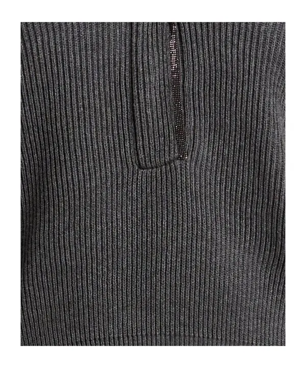 Brunello Cucinelli Lightgrey Vneck Shortsleeve Knit Sweater