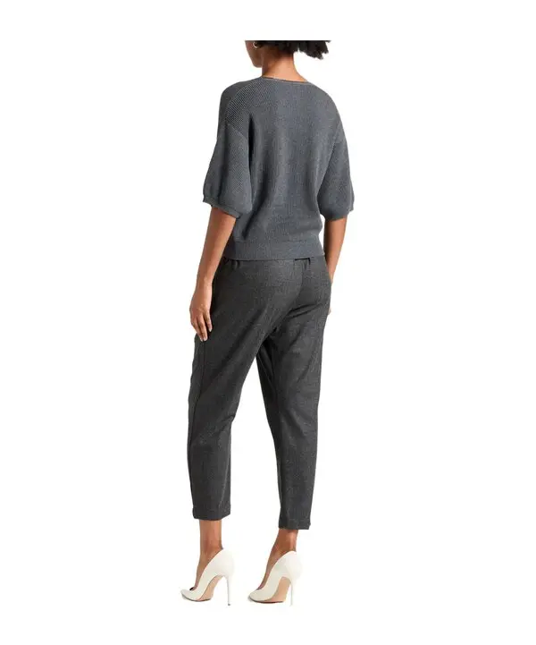 Brunello Cucinelli Lightgrey Vneck Shortsleeve Knit Sweater