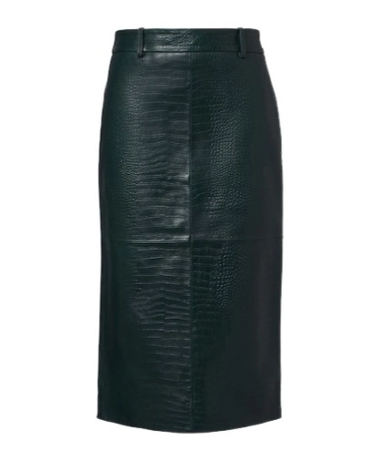 THE FRANKIE SHOP Taney Croc-effect Leather Pencil Skirt - Green