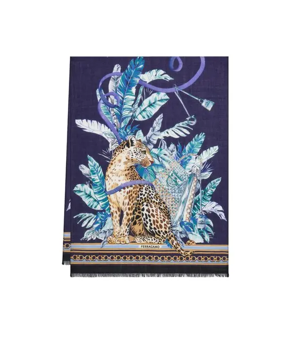 FERRAGAMO Feline Print Pure Wool Stole