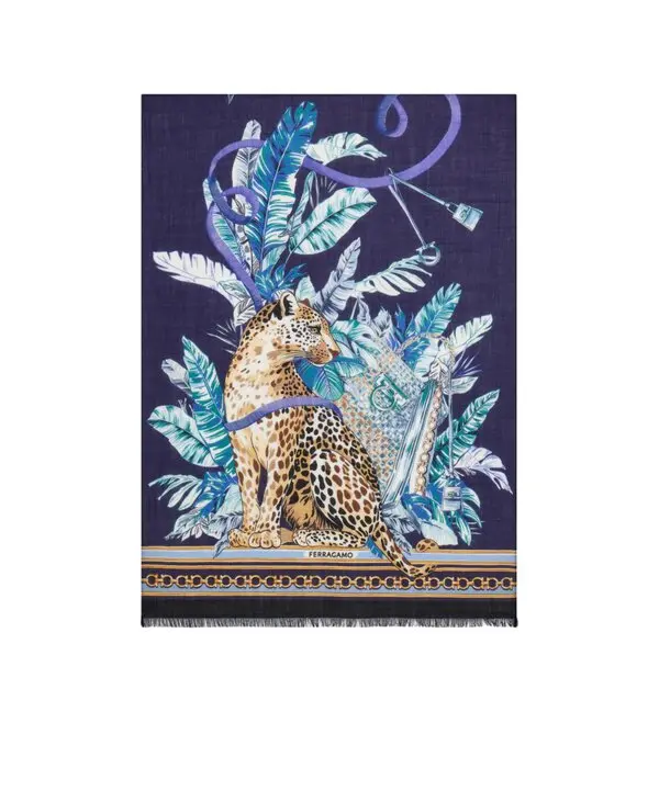 FERRAGAMO Feline Print Pure Wool Stole