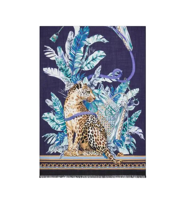 FERRAGAMO Feline Print Pure Wool Stole