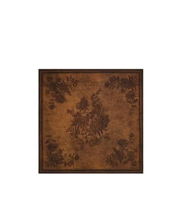 FERRAGAMO Brocade Printed Silk Square Scarf - Brown