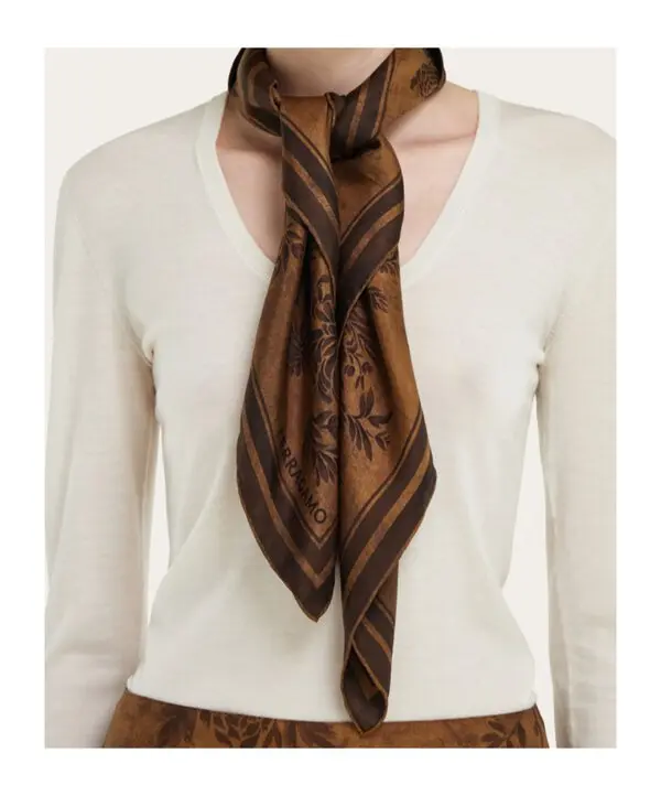 FERRAGAMO Brocade Printed Silk Square Scarf