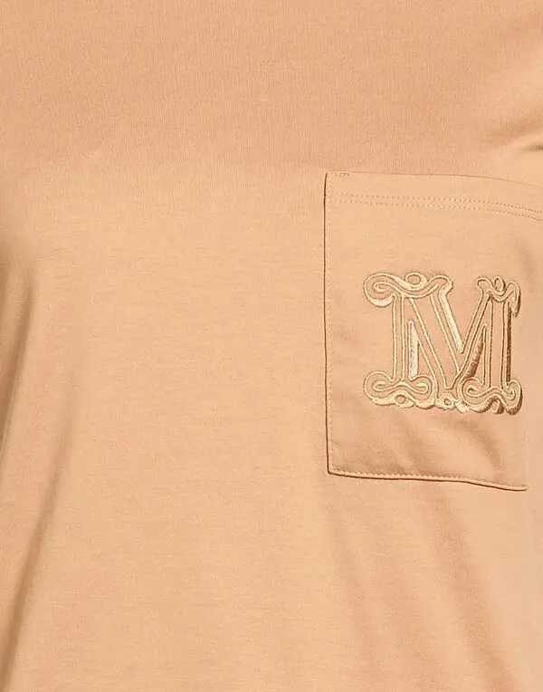 Max Mara Short Sleeve Crewneck T-shirt With Embroidered Logo Pocket - No