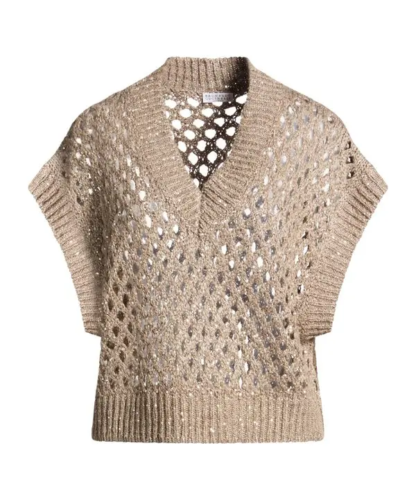 Brunello Cucinelli Solidcolor Vneck Sleeveless Knit Sweater