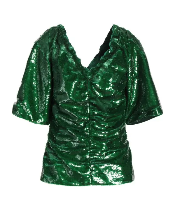 GANNI Short-sleeved Sequined Mesh Top