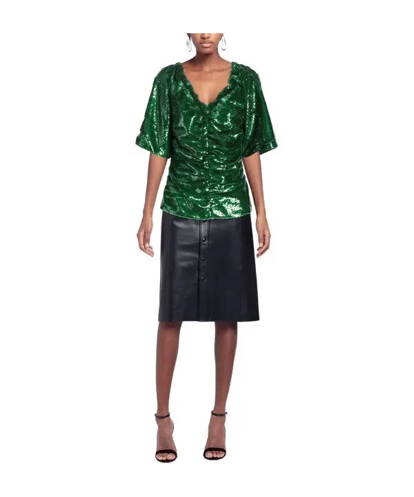 GANNI Short-sleeved Sequined Mesh Top