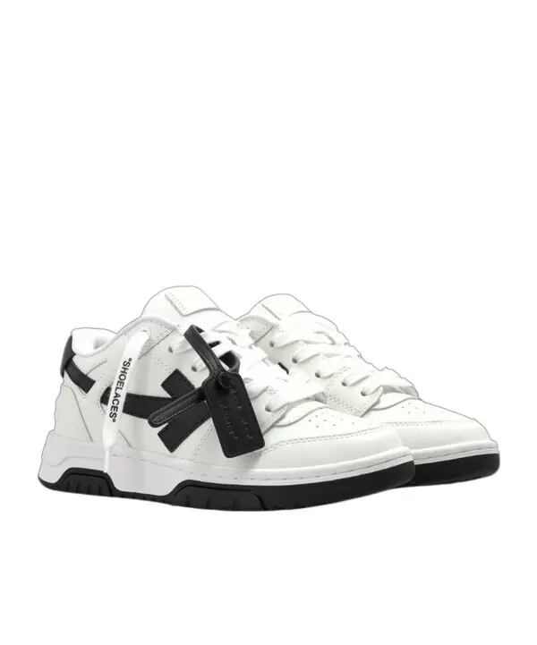 Off-White Leather Round-toe Lace-up Sneakers - White