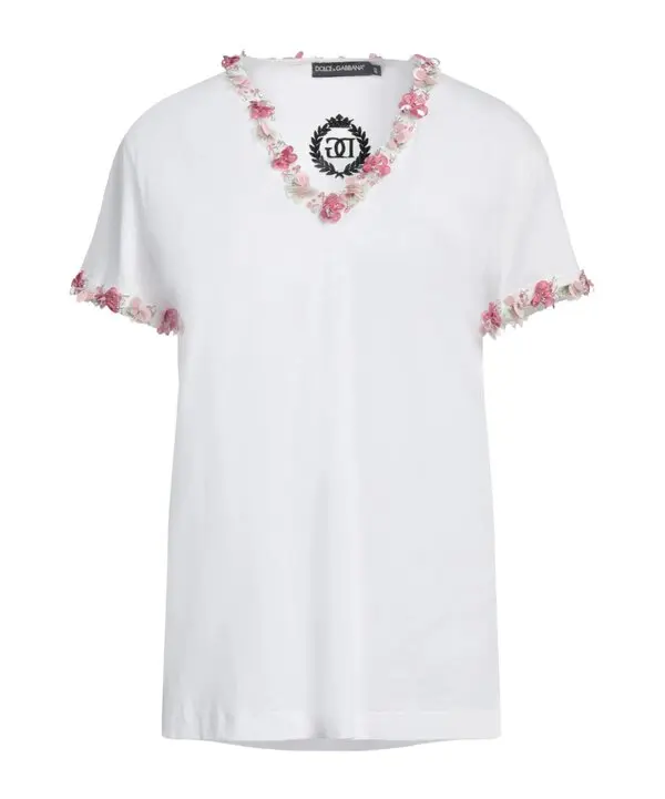 Dolce & Gabbana Short Sleeve V-neck T-shirt With Appliqués And Sequins