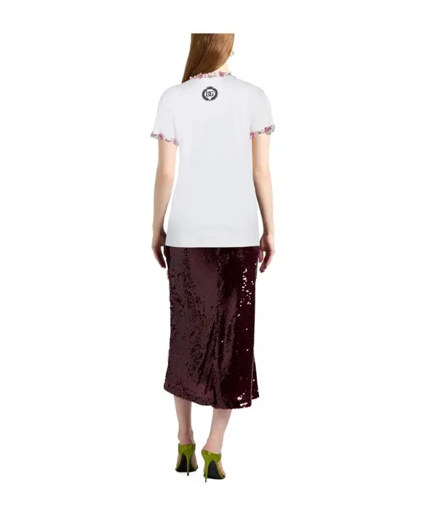 Dolce & Gabbana Short Sleeve V-neck T-shirt With Appliqués And Sequins