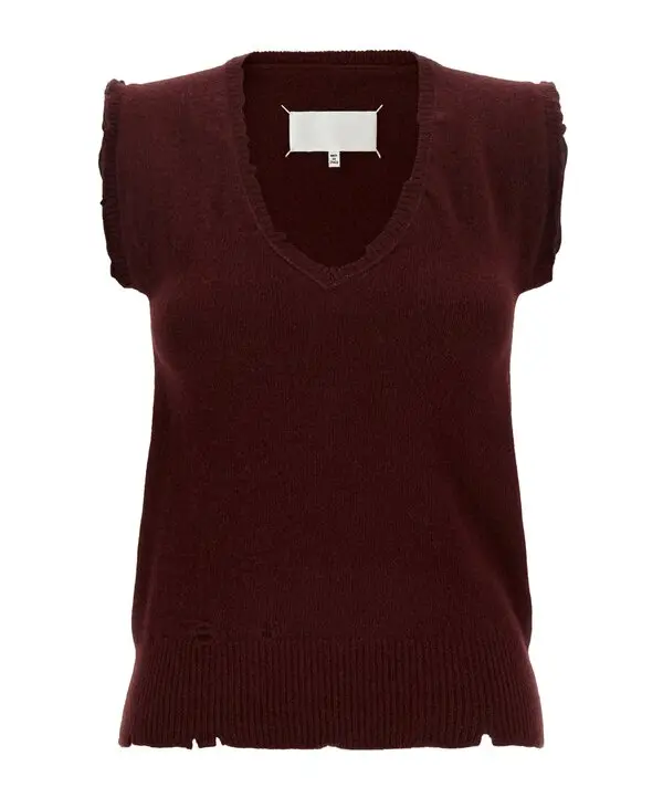 MAISON MARGIELA Distressed Four Stitches Vest - Bordeaux