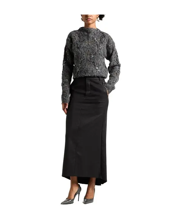 Brunello Cucinelli Minimalist Metallic Midi Skirt