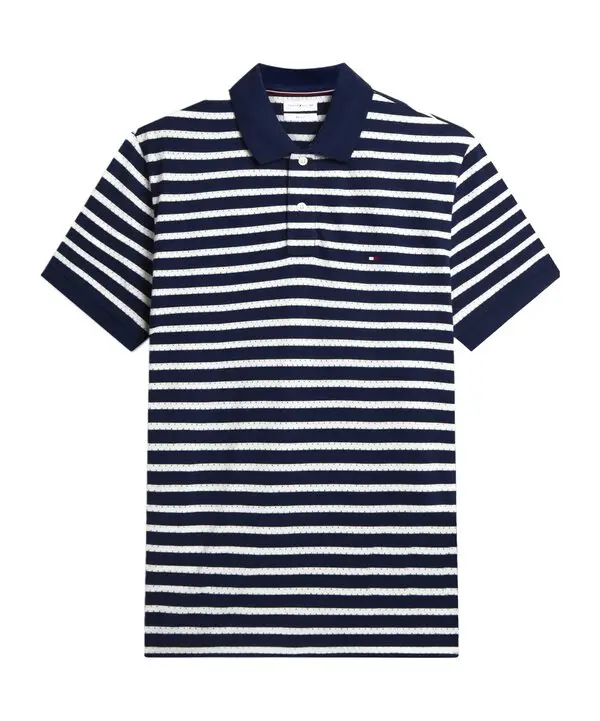 Tommy Hilfiger Striped-print Logo-embroidered Polo Shirt - Blue