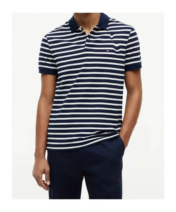 Tommy Hilfiger Striped-print Logo-embroidered Polo Shirt