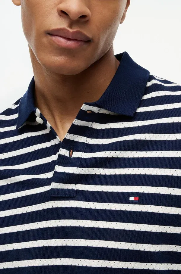 Tommy Hilfiger Striped-print Logo-embroidered Polo Shirt