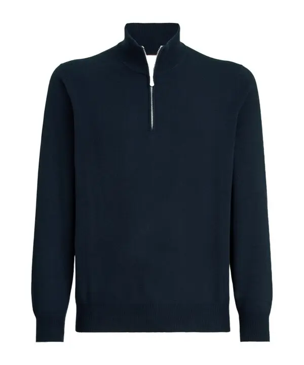 Brunello Cucinelli Quarter Zip Knit Sweater - Blue