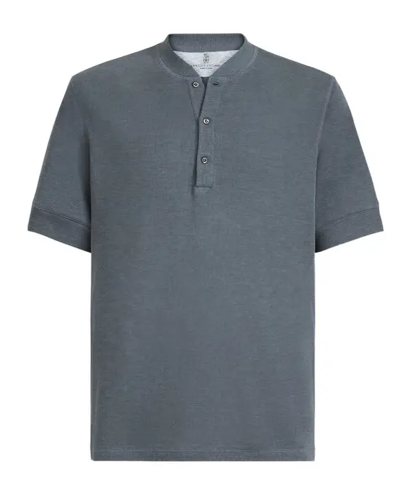 Brunello Cucinelli Cotton Waffle Jersey T-shirt With Henley Collar - Gray