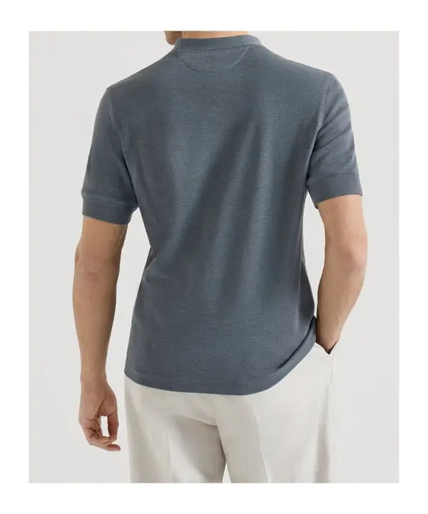 Brunello Cucinelli Cotton Waffle Jersey T-shirt With Henley Collar - Gray