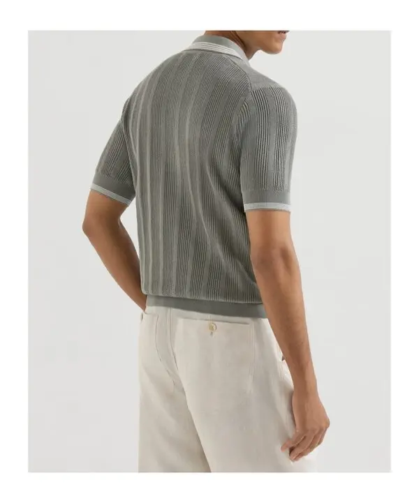 Brunello Cucinelli Cotton Textured Rib Knit Polo