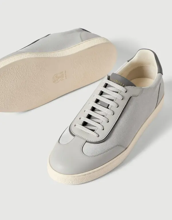 Brunello Cucinelli Suede And Polished Calfskin Sneakers