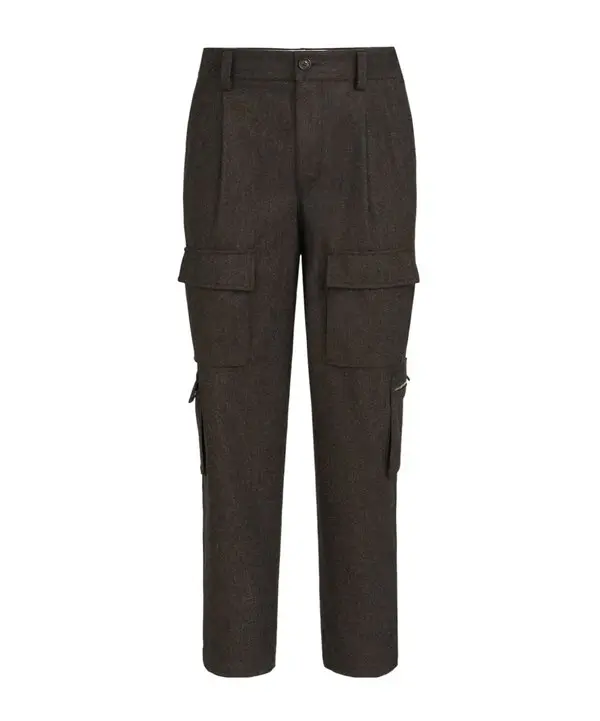 Brunello Cucinelli Virgin Wool Flannel Trousers With Cargo Pockets And Waist Tabs - Brown