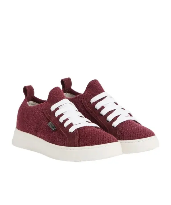 Brunello Cucinelli Virgin Wool, Cashmere And Silk Knit Sneakers With Monili - Barbera