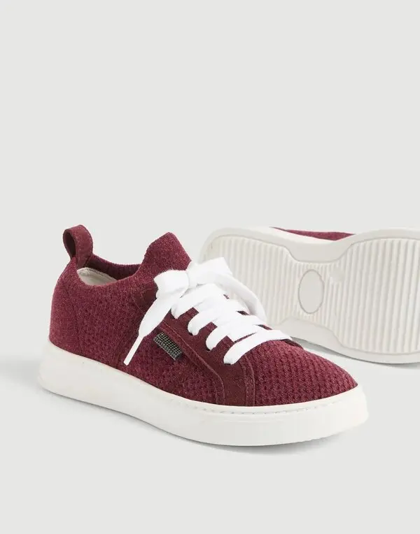 Brunello Cucinelli Virgin Wool, Cashmere And Silk Knit Sneakers With Monili