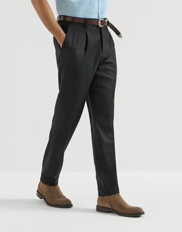 Brunello Cucinelli Virgin-wool Mouliné Twill Trousers With Pleat