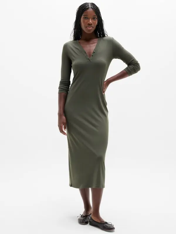 Athleta Signature Rib Long Sleeve Maxi Dress - Jungle