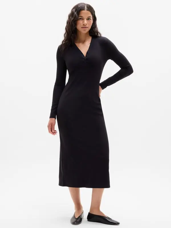 Athleta Signature Rib Long Sleeve Maxi Dress - Black