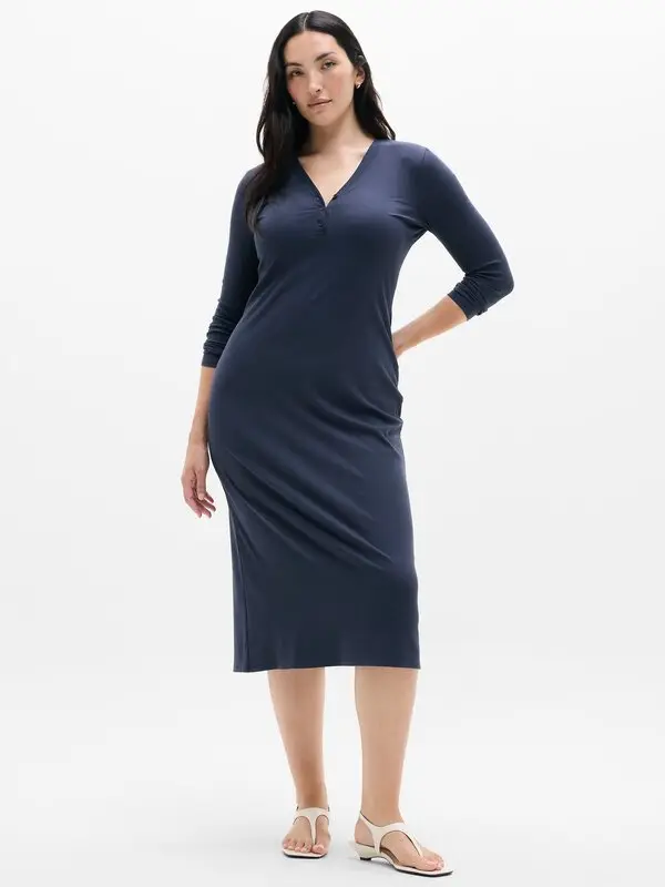 Athleta Signature Rib Long Sleeve Maxi Dress - Navy