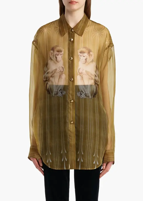 Khaite Goya Silk Organza Shirt - Monkey Print