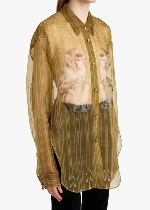 Khaite Goya Silk Organza Shirt - Monkey Print