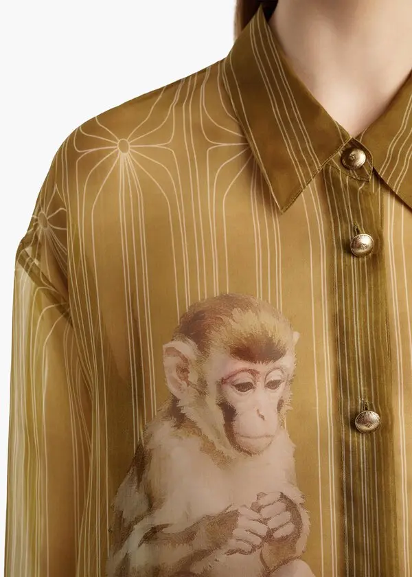 Khaite Goya Silk Organza Shirt - Monkey Print